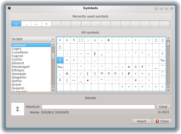 Inserting Unicode symbols